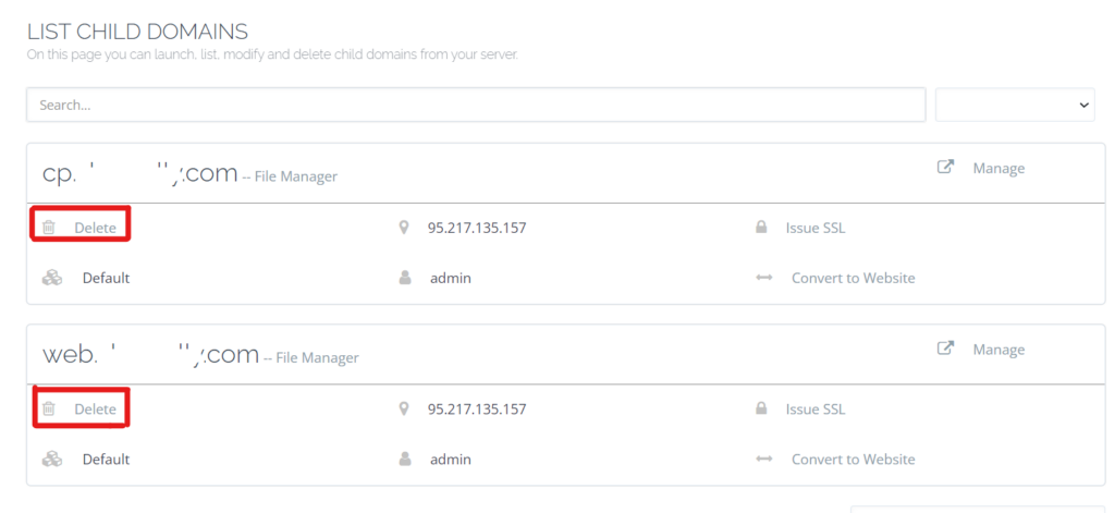 How to delete Child Domain in CyberPanel? - Knowledge Base