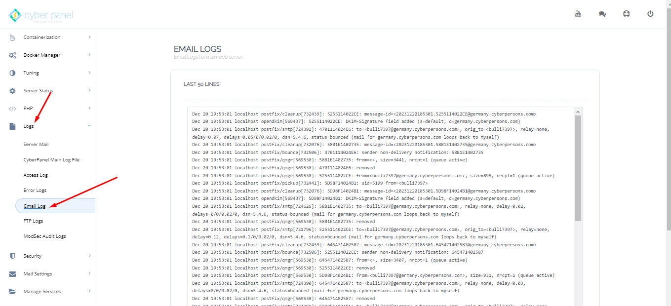 Logs Management CyberPanel - Knowledge Base