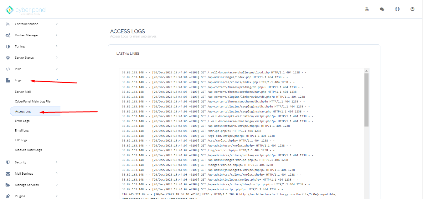 Logs Management CyberPanel - Knowledge Base