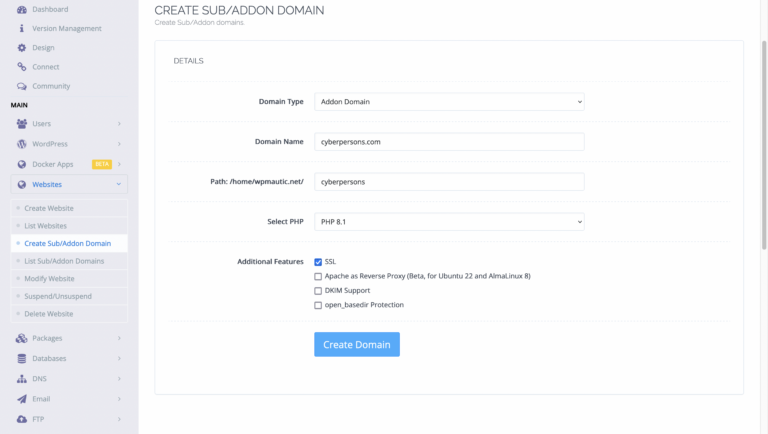 Create Sub/Addon Domain - Knowledge Base