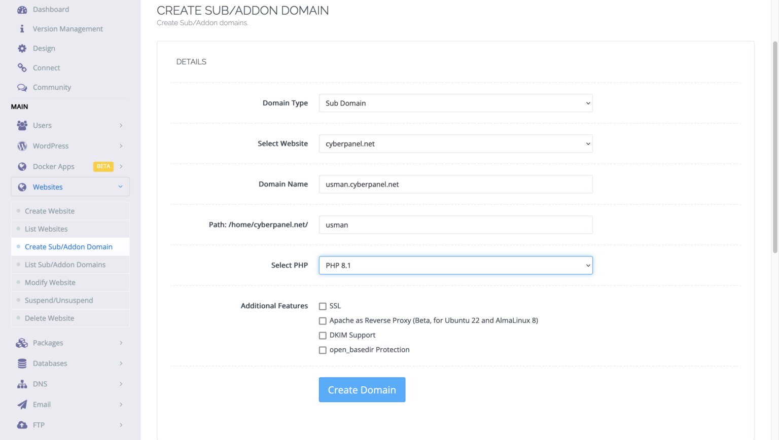 Create Sub/Addon Domain - Knowledge Base