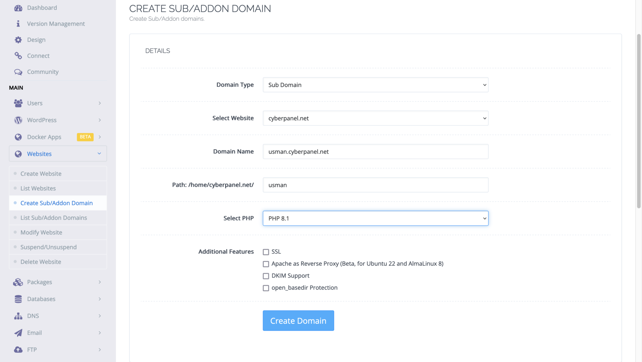 Create Sub/Addon Domain - Knowledge Base