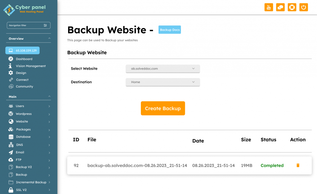 CyberPanel Website Backups With Safe & Easy Data Protection